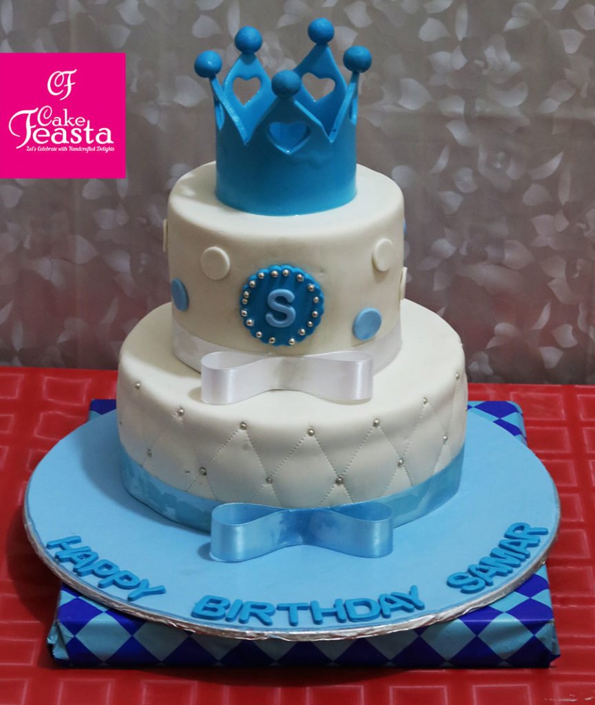 2 Tier Blue Crown Birthday Cake - Customized Cakes | Order Online ...